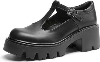 Dream Pairs Chaussures Mary Jane pour femme avec bride en T - Plateforme basse - Talons carrés - Bout fermé - Confortables - Bout rond - Chaussures de fête de mar
