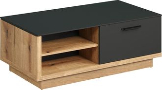 Trendteam Synnax - Couchtisch - Anthrazit/Evoke Eiche - Kaffeetisch mit 4 offenen Fächern und 2 Klappen - (BxHxT) 110 x 42 x 60 cm - Sofatisch auf einem Sockel 