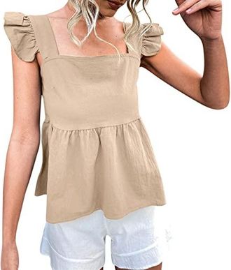 Janly T-shirts imprim&eacute;s D&eacute;contract&eacute; Femmes Haut D&eacute;t&eacute; Avec Col en U Design Couleur Unie Comme T-shirt Court Sans Manches Simple T-shirt Noir T-shirts Dr&ocirc;les 