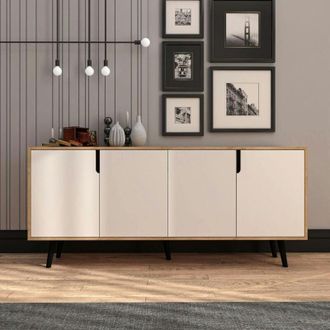 Pier Import Buffet salle &agrave; manger 4 portes blanches et effet bois MARFA