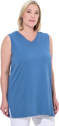 Ulla Popken Damen große Größen Übergrößen Plus Size Top, Oberteil Basic, Tank-Top, V-Ausschnitt, lockerer Schnitt denimblau 54+ 531122721-54+