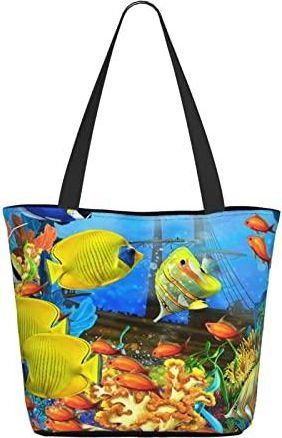 AOOEDM Sac shopping pour femme poisson color&eacute; 33 x 28 x 19 cm. Le cadeau parfait pour la Saint-Valentin. Cest de la Saint-Valentin pour maman, fille, &eacute;pouse,
