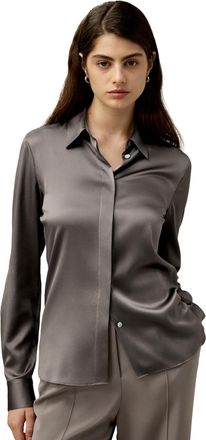 LilySilk Damen Seidenhemd Klassische Bluse Mit Verdecktem Knopfverschluss und Tailliertem Rückenteil-Design Für Verschiedene Anlässe(Quecksilber,XL)