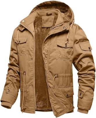 Generic DENGJIAMY Sweat &agrave; capuche &agrave; manches longues et fermeture &eacute;clair pour homme avec doublure en polaire gaufr&eacute;e, Z21 Kaki, 3XL