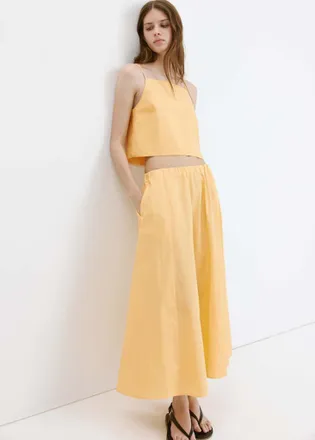 Mango Top 100 % coton bretelles jaune pastel - Femme - XS - MANGO