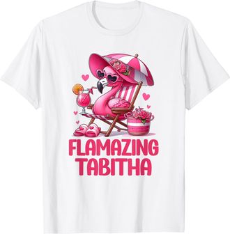 BDAZ Flamazing Tabitha Pink Flamingo Tropical Beach Trip Damen T-Shirt