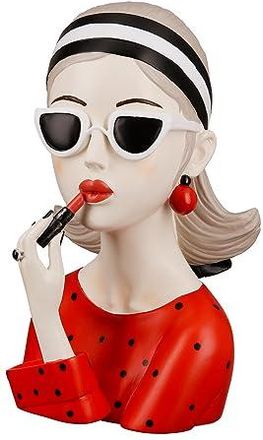 Gilde Deko Skulptur Figur Lady rotes Shirt - mit Sonnenbrille und rotem Lippenstift - Moderne Dekoration Wohnzimmr - Höhe 26 cm - rot schwarz Creme