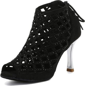 Minitoo Bottines de danse latine pour femme avec cristaux découpés, L643 Noir Talon 9 cm, 41.5 EU