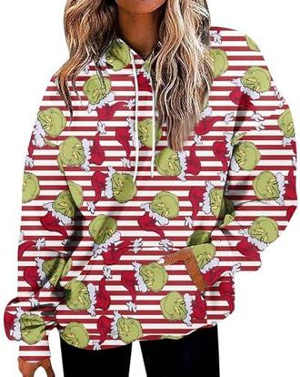 Generic Le Grinch Sweat A Capuche Femme Sweet Vetement Plaid Pilou Adulte De Oversize Hiver 2025 Chaud Femmes Moche Deguisement Polaire Costume Pull Pulls Swe