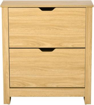 HOMCOM Meuble chaussure entr&eacute;e, armoire &agrave; chaussures meuble dentr&eacute;e et couloir - 2 portes abattantes 2 compartiments-Bois naturel
