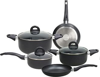 Tognana Copper & Charcoal Topf- und Pfannenset, Set mit 2 Pfannen, 3 Kasserollen, 3 Deckel, 8 Stück, Aluminium, Schwarz