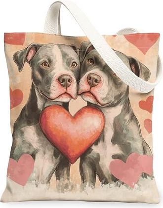 Generic Pitbull Sac fourre-tout en toile pour le shopping 33 x 38 cm, sac d&eacute;picerie r&eacute;utilisable pour la Saint-Valentin, pour femme, animal domestique, voyage
