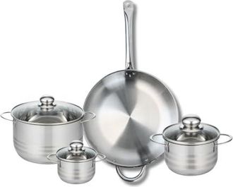 Fackelmann ELO 9873950 Batterie de cuisine 4 pi&egrave;ces, Ensemble de 1 Po&ecirc;le de cuisson 32 cm et 3 faitouts 12, 16 et 20 cm Elo Profi Brillant, inox, induction