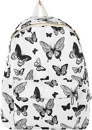 Generic Sac &agrave; dos en cuir pour homme - Imprim&eacute; papillon - Fermeture &eacute;clair - En nylon - Grande capacit&eacute; - Pour &eacute;coli&egrave;res, Noir, taille unique