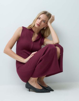 Abercrombie & Fitch robe longue en maille sans manches boutonn&eacute;e sur toute la longueur bordeaux-Rouge
