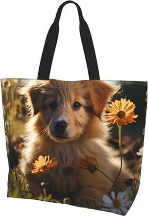 Generic Chiot Sur LHerbe Sac A Main Femme L&eacute;ger Sacs De Courses Pliable Sac Cabas Pour Universit&eacute; Gym Quotidienne