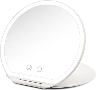 Girmi BE03 Runder Make-up-Spiegel, zusammenklappbar, ultradünn, tragbar, mit LED-Licht, 3 Farben, Touch-Taste, Lithium-Batterie, USB-Ladegerät