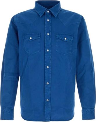 Tom Ford Homme, Chemises, Bleu, Taille: L Chemise Western en Serg&eacute; P&ecirc;che