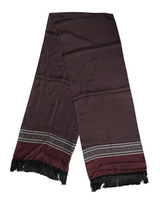 Dolce & Gabbana Mens Maroon Dotted Silk Fringes Foulard Scarf