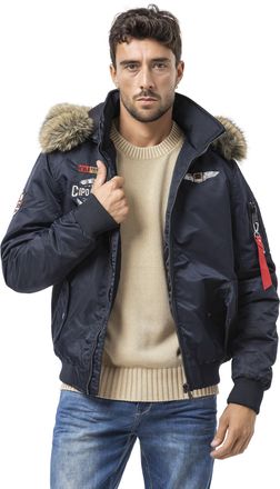 Cipo & Baxx Herren Mantel CM229 Marineblau - Stylische Winterjacke im modernen Design mit warmem Innenfutter, abnehmbarer Kapuze und funktionalen Details f&uuml;r kalt