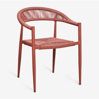 Sklum Chaise de salle &agrave; manger empilable avec accoudoirs en aluminium et rotin synth&eacute;tique Amatria SKLUM Rouge Tuile