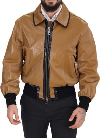Dolce & Gabbana Dunkelcamel Baumwolle Vollzip Blouson Herrenjacke