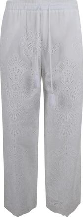 Ermanno Scervino Femme, Pantalons, Blanc, Taille: 36 FR Pantalon en mousseline de coton avec broderie Sangallo