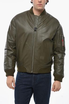 Dsquared2 Leather Bomber with Front Zip Dsquared2