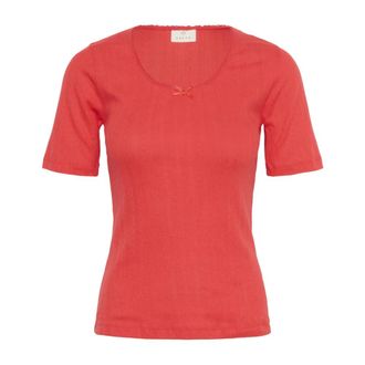 Kaffe Femme, Blouses et Chemises, Rouge, Taille: 46 FR Pointelle T-shirt Top Hibiscus