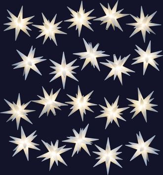 Guru Shop Sternenkette, Lichterkette mit 20x LED Adventsstern, Außenstern, Weihnachtsstern Ø 12 cm, Länge 18 m, mit Timer -20er Weiß