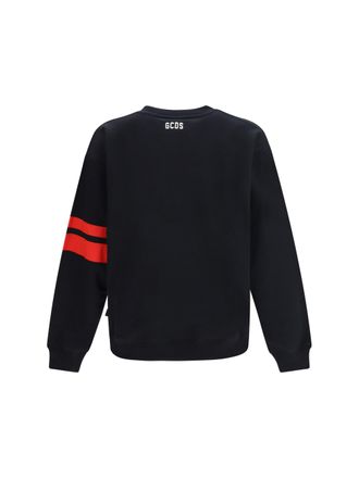 GCDS Mens Crewneck Sweatshirt With Band Logo Black-Red Cotton Sweatshirts Black/red Sweater