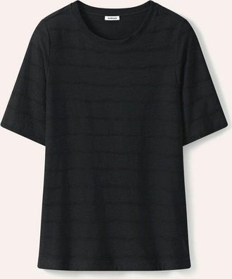 Walbusch T-Shirt Damen Baumwollshirt Streifenstruktur Rundhals pflegeleicht Atmungsaktiv, Regular-Fit, L&auml;nge ca. 64 cm, maschinenwaschbar