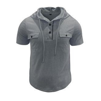 Generic Polo &agrave; manches courtes pour homme - Printemps &eacute;t&eacute; - Sport dext&eacute;rieur - Fitness - Poche - Sweat &agrave; capuche, Gris clair., XXL
