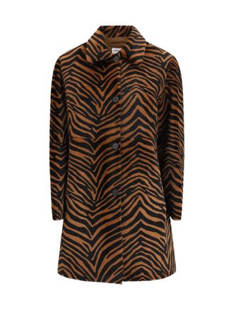P.A.R.O.S.H. Womens Coat Leopard Print Brown Lambskin