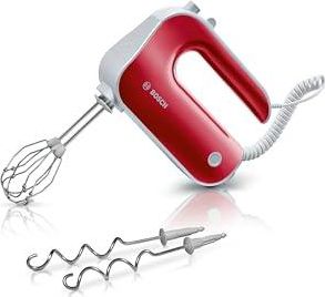 Bosch Handrührer Styline MFQ40303, 2 Rührbesen, 2 Edelstahl-Knethaken, spülmaschinengeeignet, 5 Stufen plus Turbostufe, 500 W, Deep Red/silber