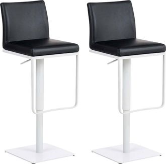 Clp 2er Set Barhocker Panama Mit Kunstlederbezug I H&ouml;henverstellbarer Barstuhl I Thekenhocker Mit Lehne Und Fu&szlig;st&uuml;tze, Farbe:schwarz, Gestell Farbe:wei&szlig;