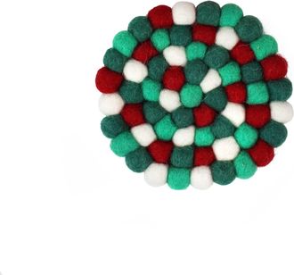 Mitienda Topfuntersetzer aus Filz Bälle Design 10 cm grün/rot, Filzuntersetzer handgemacht