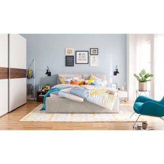 Studio Copenhagen home24 Polsterbett 180 x 200cm Flachgewebe Beige/Beige ohne Matratze Kein Bettkasten 110 cm