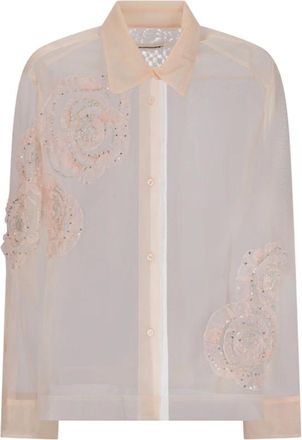 Des_Phemmes DES Phemmes, Femme, Blouses et Chemises, Beige, Taille: 36 FR Camicia in tulle ricami