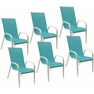 Happy Garden Lot de 6 chaises MARBELLA en textil&egrave;ne bleu - aluminium blanc