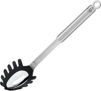 Rösle Spaghettiheber Silikon, Hochwertiger Spaghettilöffel mit Rundgriff und Silikonüberzug, Edelstahl 18/10, spülmaschinengeeignet, Silbern/Schwarz