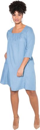 Miamoda Damen gro&szlig;e Gr&ouml;&szlig;en &Uuml;bergr&ouml;&szlig;en Plus Size Lyocell-Kleid, A-Linie, Carree-Ausschnitt Light Blue 56 839523901-56