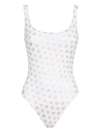 Max Mara Badeanzug mit Logo-Print - Weiß