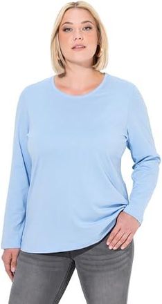Ulla Popken T-Shirt pour Femme, Grandes Tailles, Grande Taille, Slim, col Rond, Manches Longues, Bleu Clair, 54-56