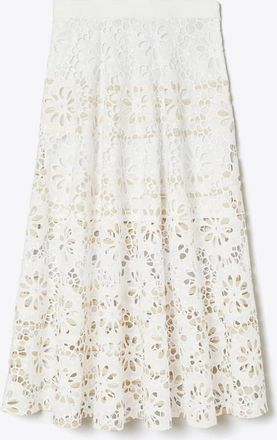 Tory Burch Damen Baumwollrock mit Lochstickerei in Wei&szlig;