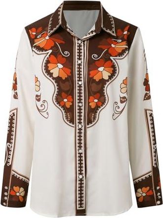 Generic Robes boh&egrave;me 2026 pour femmes, haut ample &agrave; manches longues, col rabattu, blanc, 3XL