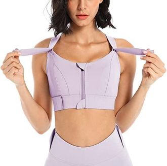 Feoya Soutien Gorge de Sport Push Up pour Femme Fermeture Zippée Devant Non Rembourré Sport Push Up Grande Taille Soutien-Gorge sans Armature XXL