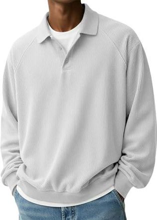 Generic DENGJIAMY Polo en velours côtelé pour homme T-shirt à col tendance vintage bloc de couleurs T-shirt dautomne à manches longues pour hommes, grande tai