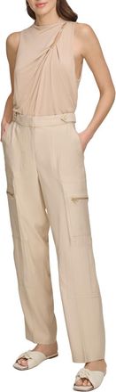 DKNY Womens Tailored Frosted Twill Cargo Casual Pants, Sandalwood, 40 EU