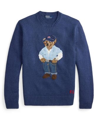 Ralph Lauren Rundhalspullover mit Polo Bear Motiv aus einem Baumwolle-Leinen-Mix in